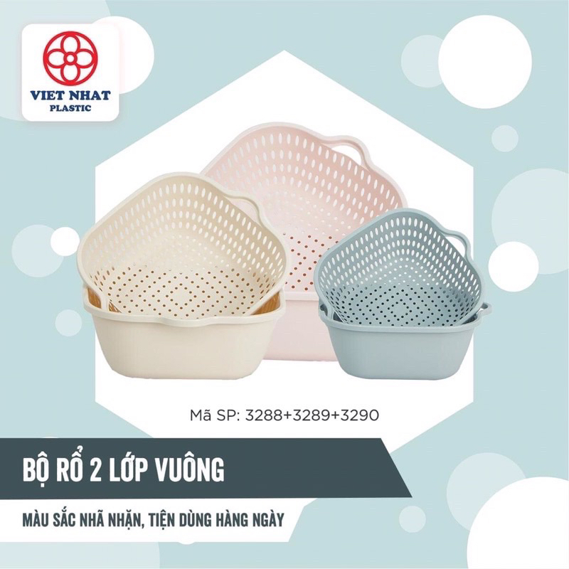 Bộ thau rổ nhựa Việt Nhật rửa rau củ quả cao cấp (MS: 3289, 3290 ...