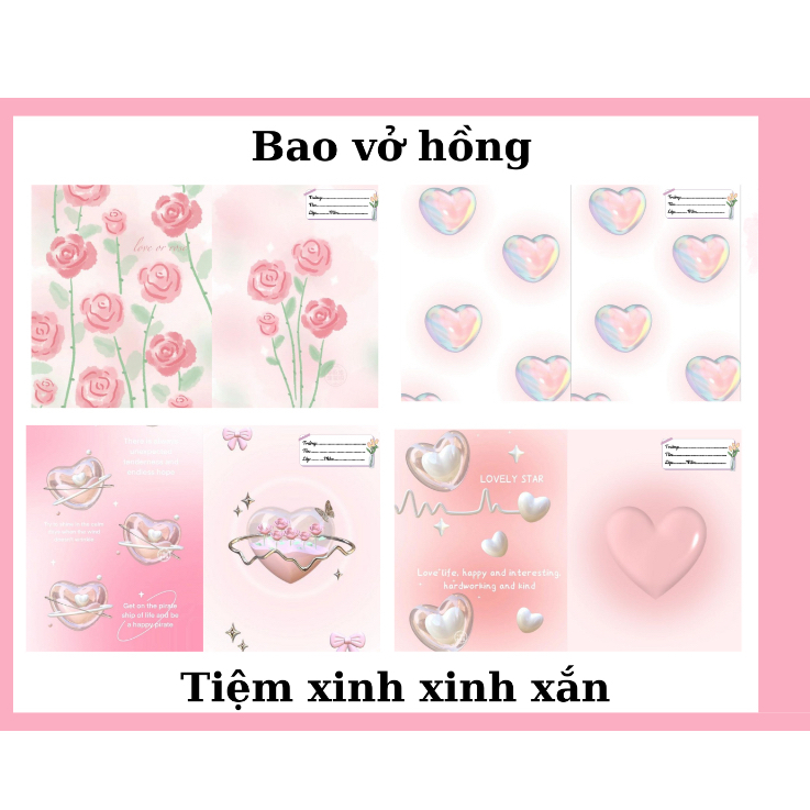 Bìa bao vở, bao sách tone hồng xinh xắn, vở A5-B5, in bao vở theo yêu ...