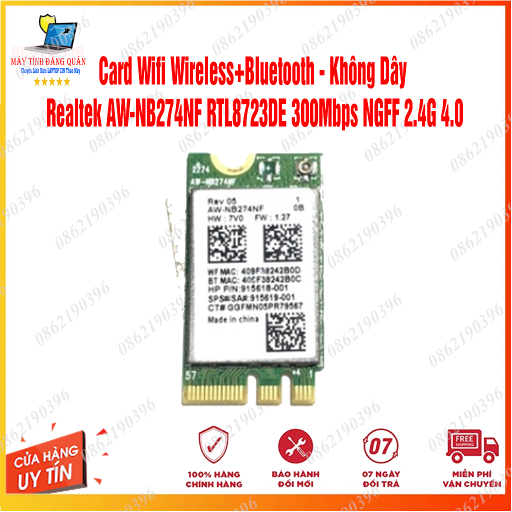 Card Wifi Wireless+Bluetooth - Không Dây Realtek AW-NB274NF RTL8723DE ...