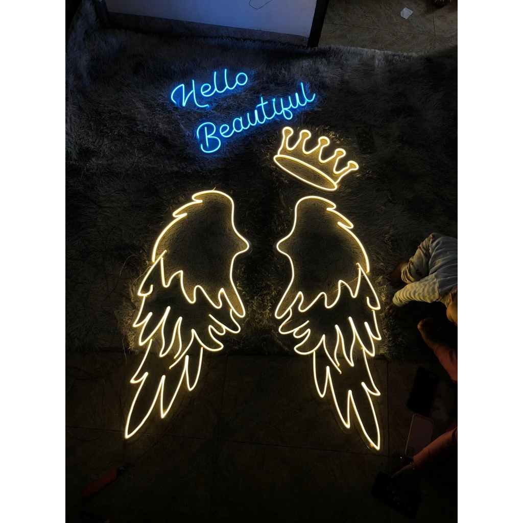 Đèn Led Neon đôi cánh thiên thần và vương niện như ảnh kích thước mỗi ...