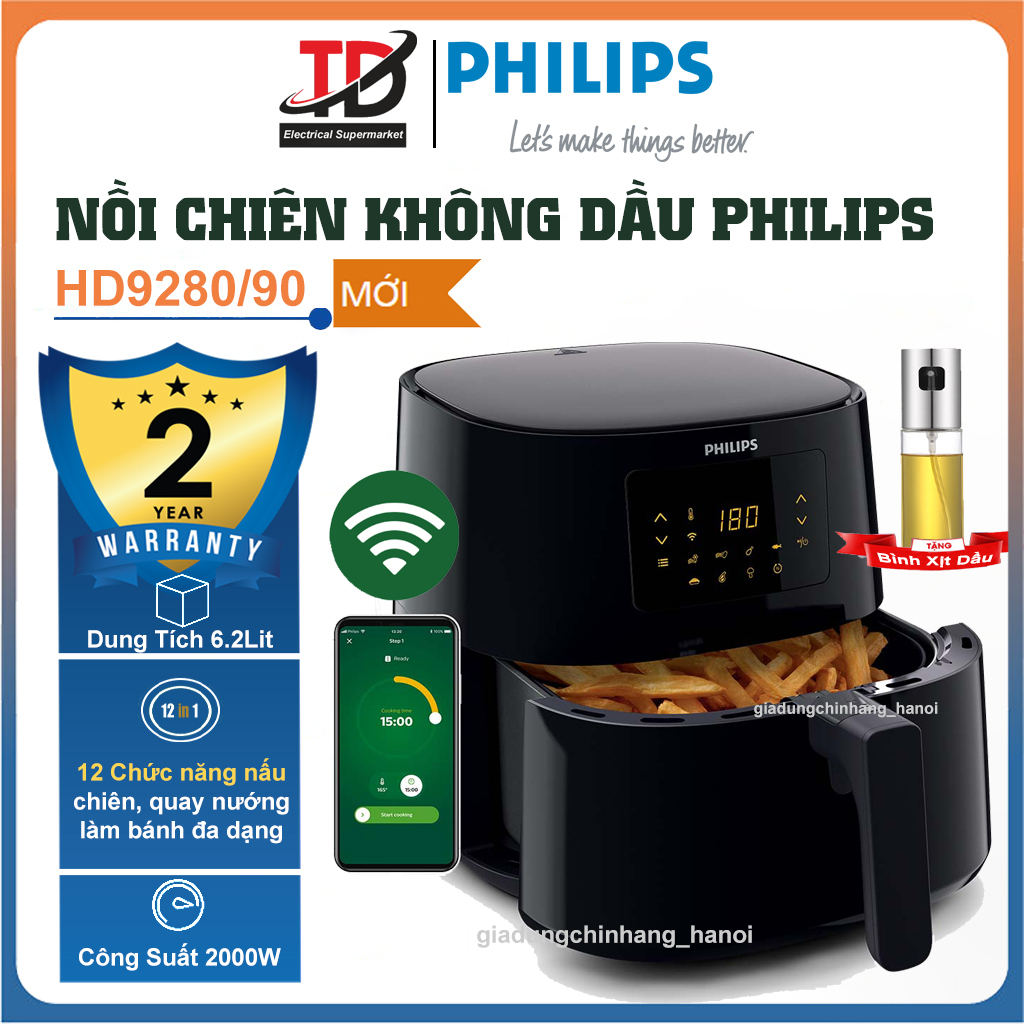 Nồi Chiên Không Dầu Philips HD9280/90, Kết Nối Wifi - 6.2Lit/2000W, Bảo Hành Chính Hãng 2 Năm ...
