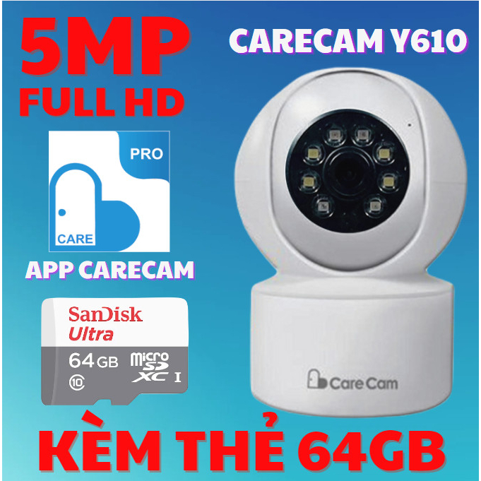 Camera wifi 360 độ CareCam Y610 5.0 Mpx full HD chuẩn nén H265+ đàm ...
