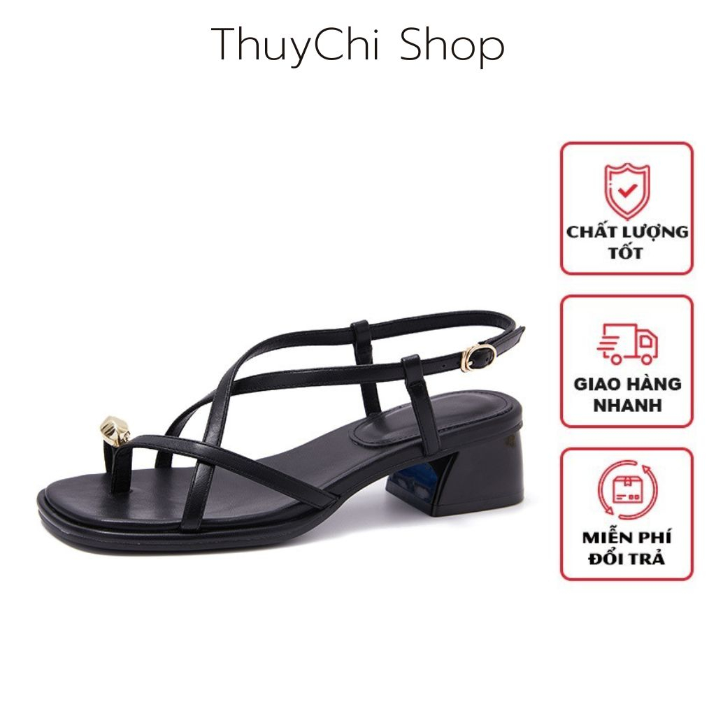 Sandal cao gót nữ, dép sandan xỏ ngón gót vuông quai mảnh khóa cài cao ...