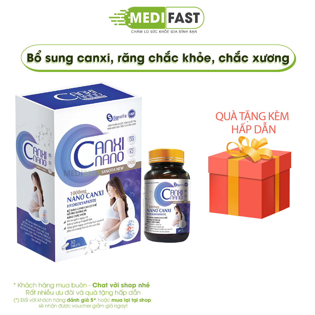 Canxi Nano Sanofia New cho mẹ bầu, bổ sung canxi cho cơ thể, xương và răng chắc khỏe - Hộp 30 ...
