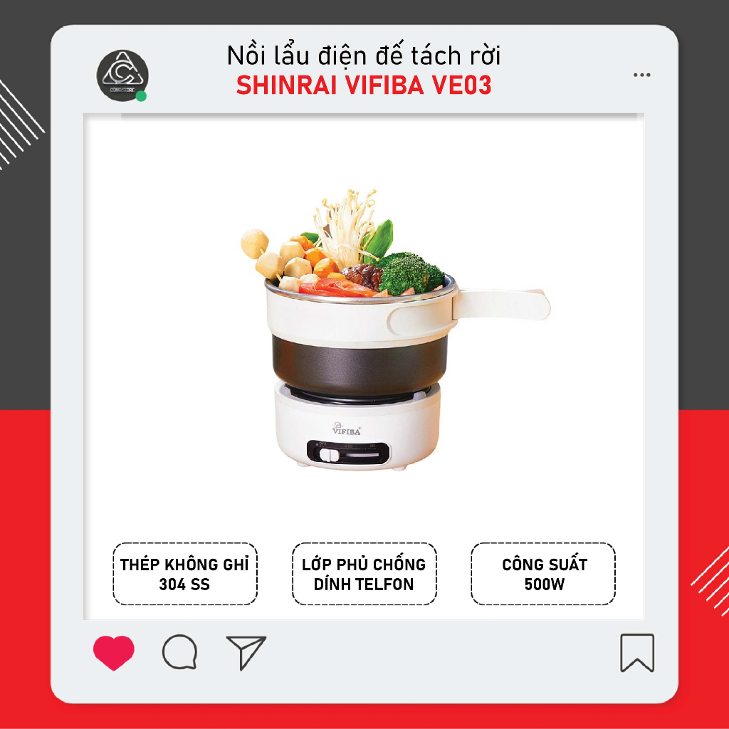 Nồi lẩu điện đế tách rời SHINRAI VIFIBA VE03 - Chống dính Telfon - Đáy ...