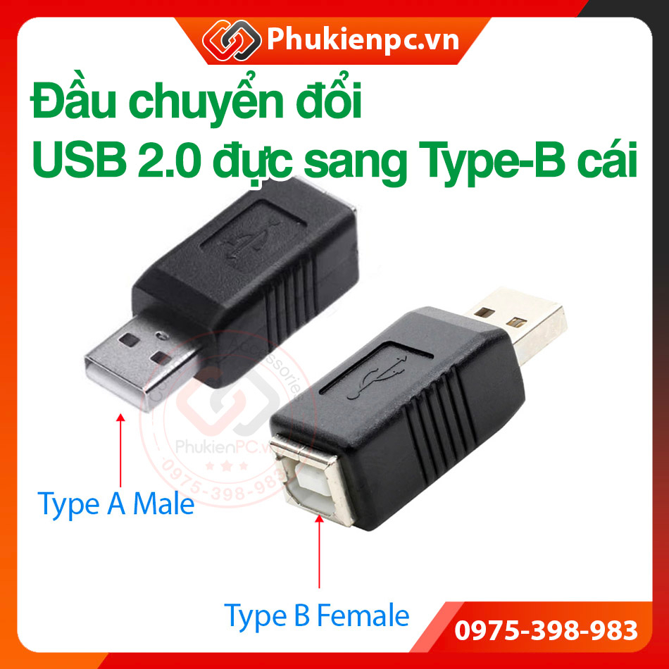 Đầu chuyển đổi USB 2.0 Male (đực) sang USB Type B Female (cái) cho máy ...