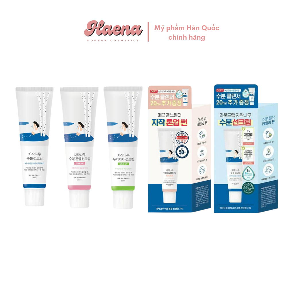 [COMBO KCN + SRM] Kem chống nắng cấp ẩm chiết xuất cây bạch dương Round ...