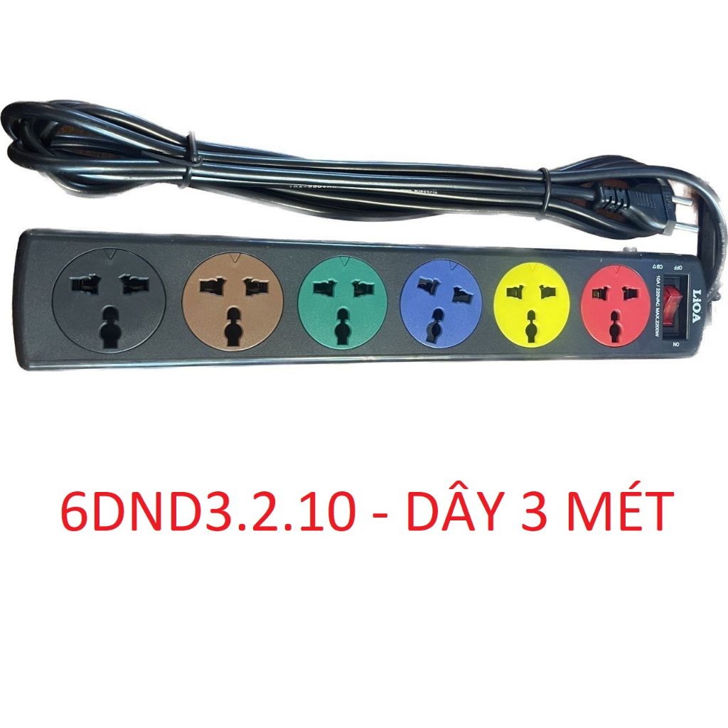 Ổ cắm điện LIOA 6 Ổ đa năng 2000W dây dài 3m hoặc 5m (6D hoặc 6DND) Màu đen - Thế hệ mới ...