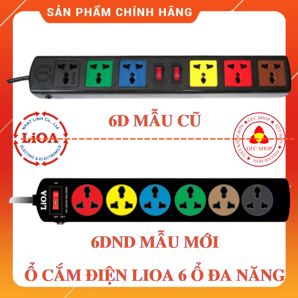 Ổ cắm điện LIOA 6 Ổ đa năng 2000W dây dài 3m hoặc 5m (6D hoặc 6DND) Màu đen - Thế hệ mới ...