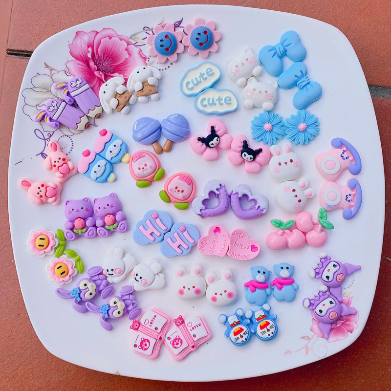 Combo 100 charm theo cặp làm kẹp tóc, charm slime, charm gắn dép cross ...
