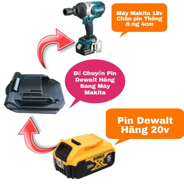 Đế Chuyển Pin Dewalt Hãng Dùng Cho Máy Makita 18V In Nhựa Chịu Lực Siêu Cứng - Bộ Chuyển Dewalt ...