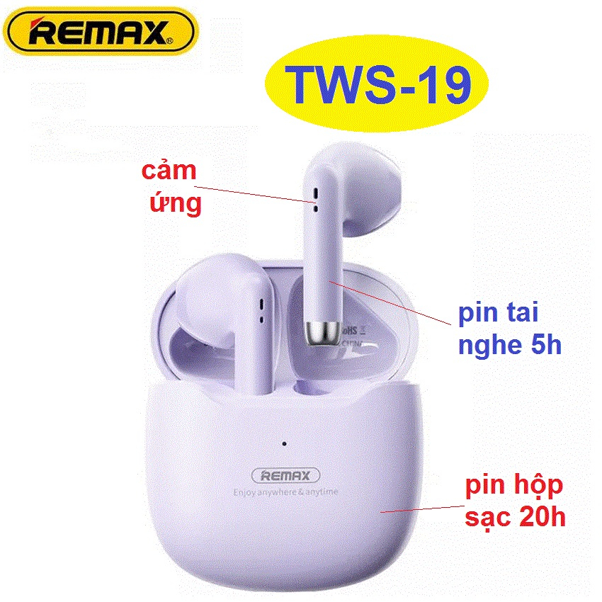 Tai nghe bluetoothTWS Remax TWS19 Marshmallow Series V5.3 pin 5h sạc Type C | Shopee Việt Nam
