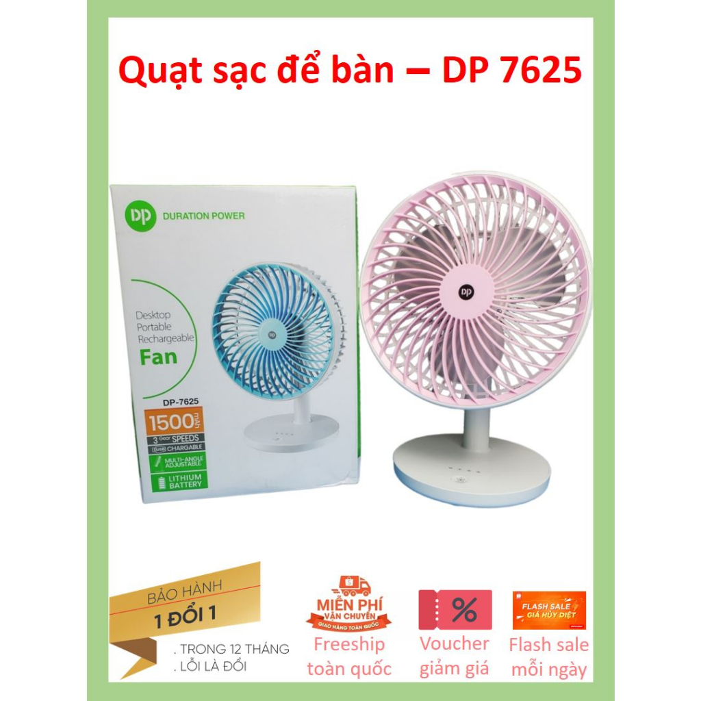 Quạt tích điện để bàn chính hãng DP - 7625, dung lượng pin cao, quạt ...