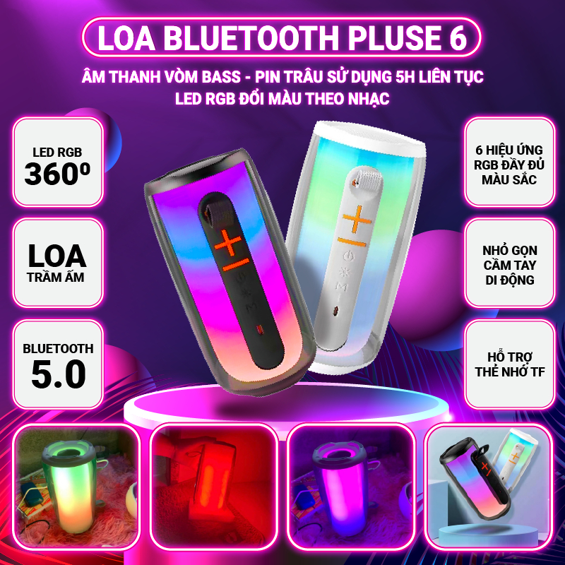 Loa Bluetooth Pulse 6 led 360 độ RGB 7 màu công suất 30W - Âm thanh vòm 6D cực bass - Pin trâu ...