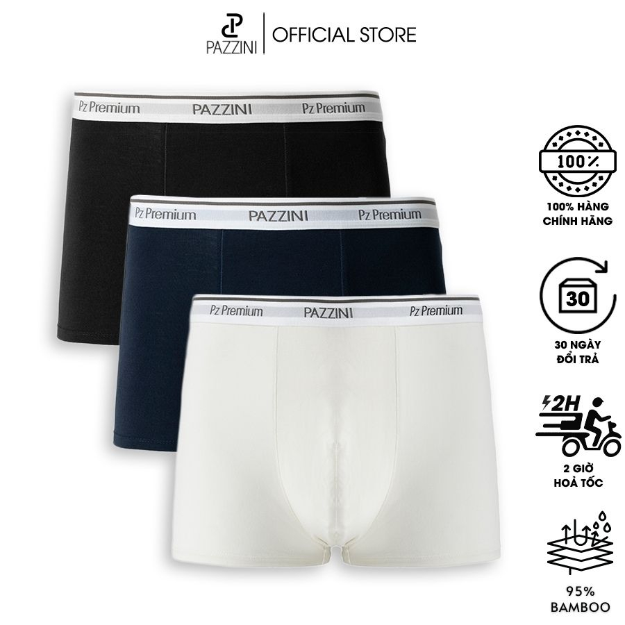 Combo 3 quần lót nam boxer PAZZINI thun bamboo cao cấp, quần sịp nam co ...