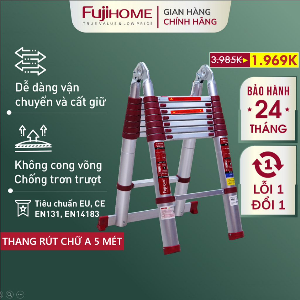 Thang nhôm rút đôi chữ A gấp gọn Nhập Khẩu 4,4M - 5M chính hãng ...