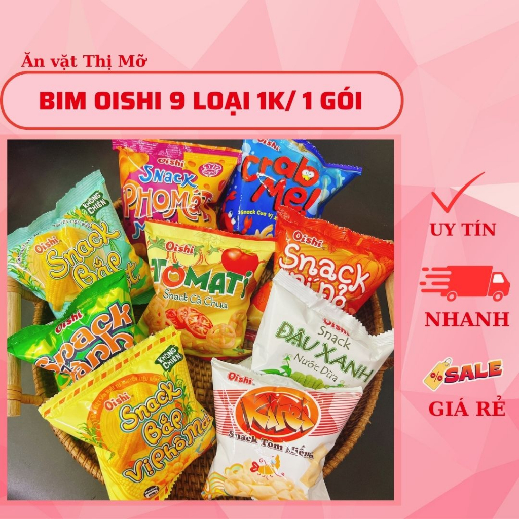 Bim bim oishi (gói 6g) vị đậu xanh nước dừa, bắp phô mai, bí đỏ, tôm ...