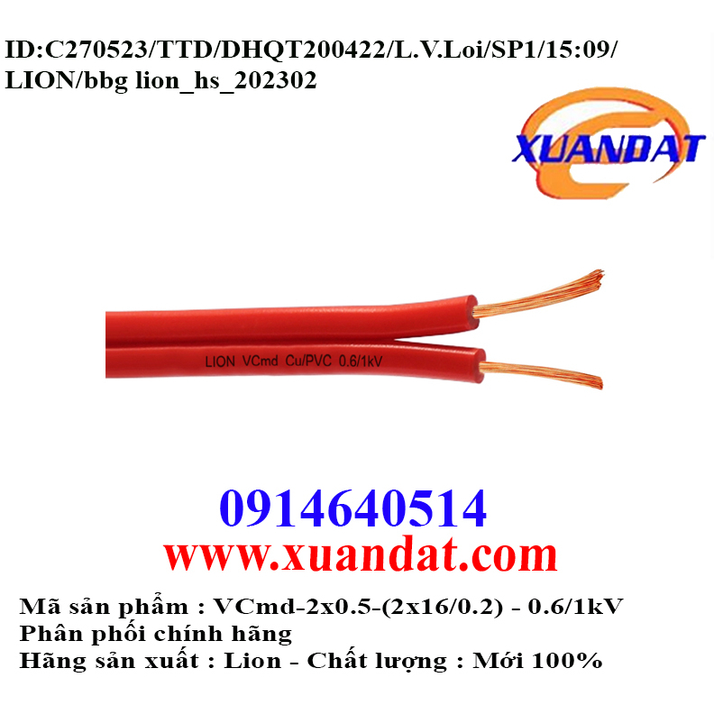 Dây điện đôi mềm VCmd - 0.6/1kV - AS/NZS 5000.1 (ruột đồng, cách điện ...