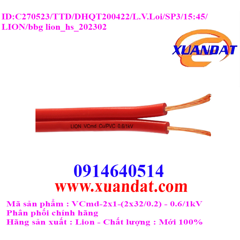 Dây điện đôi mềm VCmd - 0.6/1kV - AS/NZS 5000.1 (ruột đồng, cách điện ...