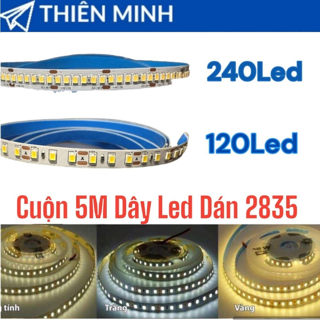 Led Cuộn 5M 12V 2835 120 LED, 240 LED Siêu Sáng Có Keo Dán | Shopee Việt Nam