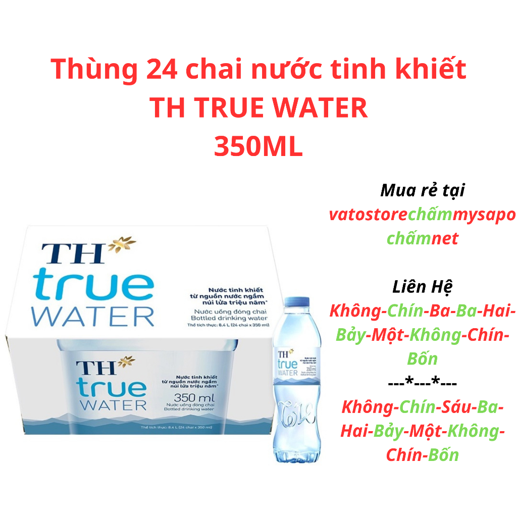 Thùng 24 chai nước tinh khiết TH TRUE WATER 350ml / Lốc 6 chai nước tinh khiết TH TRUE WATER ...