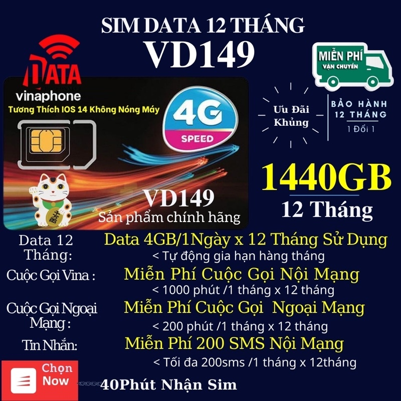 SIM 4G - VD89 1Năm ( DATA + Gọi MIỄN PHÍ +CẢ NĂM ) 2GB/Ngày Không Cần ...