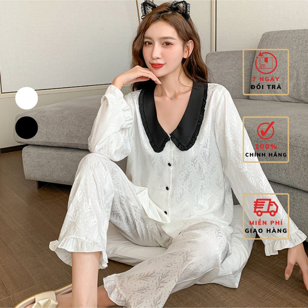 Bộ Đồ Ngủ Pijama Lụa LADY QUEEN Cổ Bèo Cao Cấp - LB15 | Shopee Việt Nam