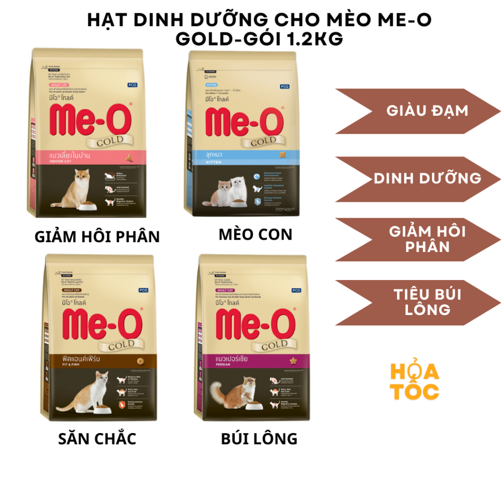 Thức ăn hạt cho mèo con và mèo lớn Me-O Gold (Indoor,Persian,Fit & Firm, Kitten)- Gói 1.2kg ...