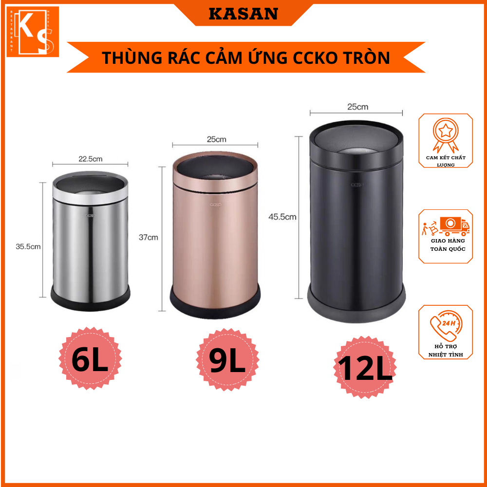 Thùng rác cảm ứng CCKO, thùng rác tròn thông minh tự động đóng mở, chất liệu inox, dung tích 6L ...