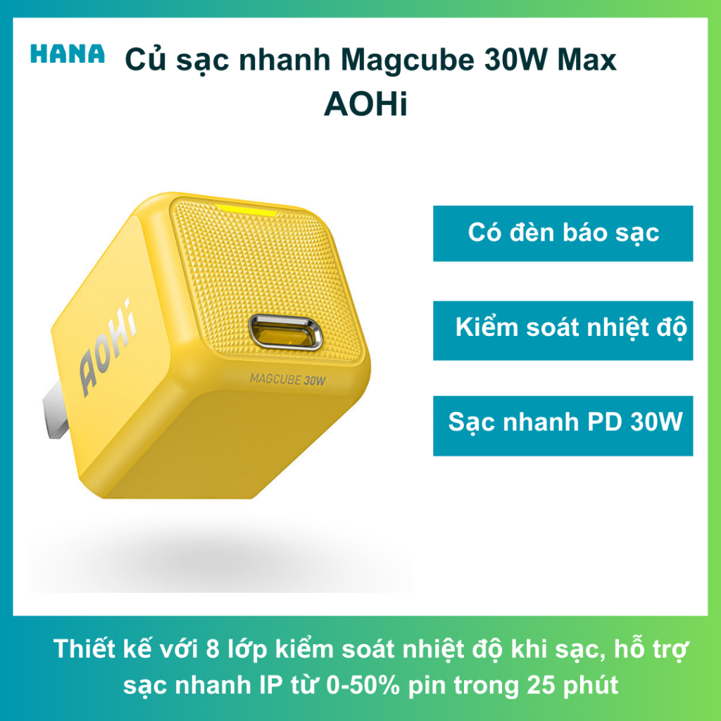 Củ sạc nhanh AOHI 30W Magcube Super Mini GaN+ AOC-C001A nhỏ gọn, tiện lợi với PD/PPS/IQ Bảo hành ...