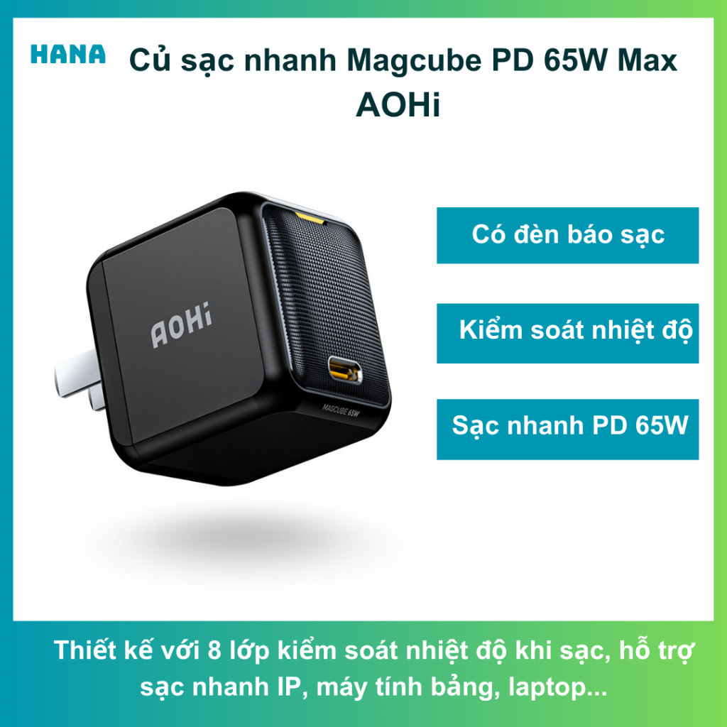 Củ sạc nhanh AOHi 65W GaN4 type C - hỗ trợ sạc PD/QC/FCP có đèn báo khi sạc - Bảo hành 6 tháng ...