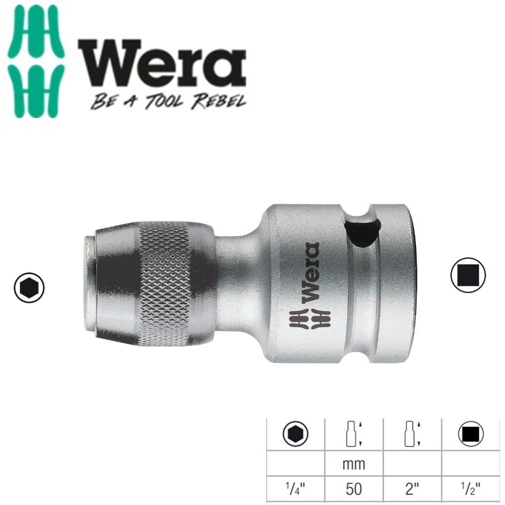 Đầu chuyển Wera 784 C/1 vuông 1/2" ra lục giác 1/4" với tháo lắp nhanh ...