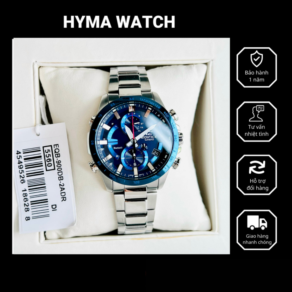 Đồng hồ Nam Casio Edifice EQB-900DB-2A Kết nối điện thoại thông minh Pin năng lượng mặt trời Bảo ...