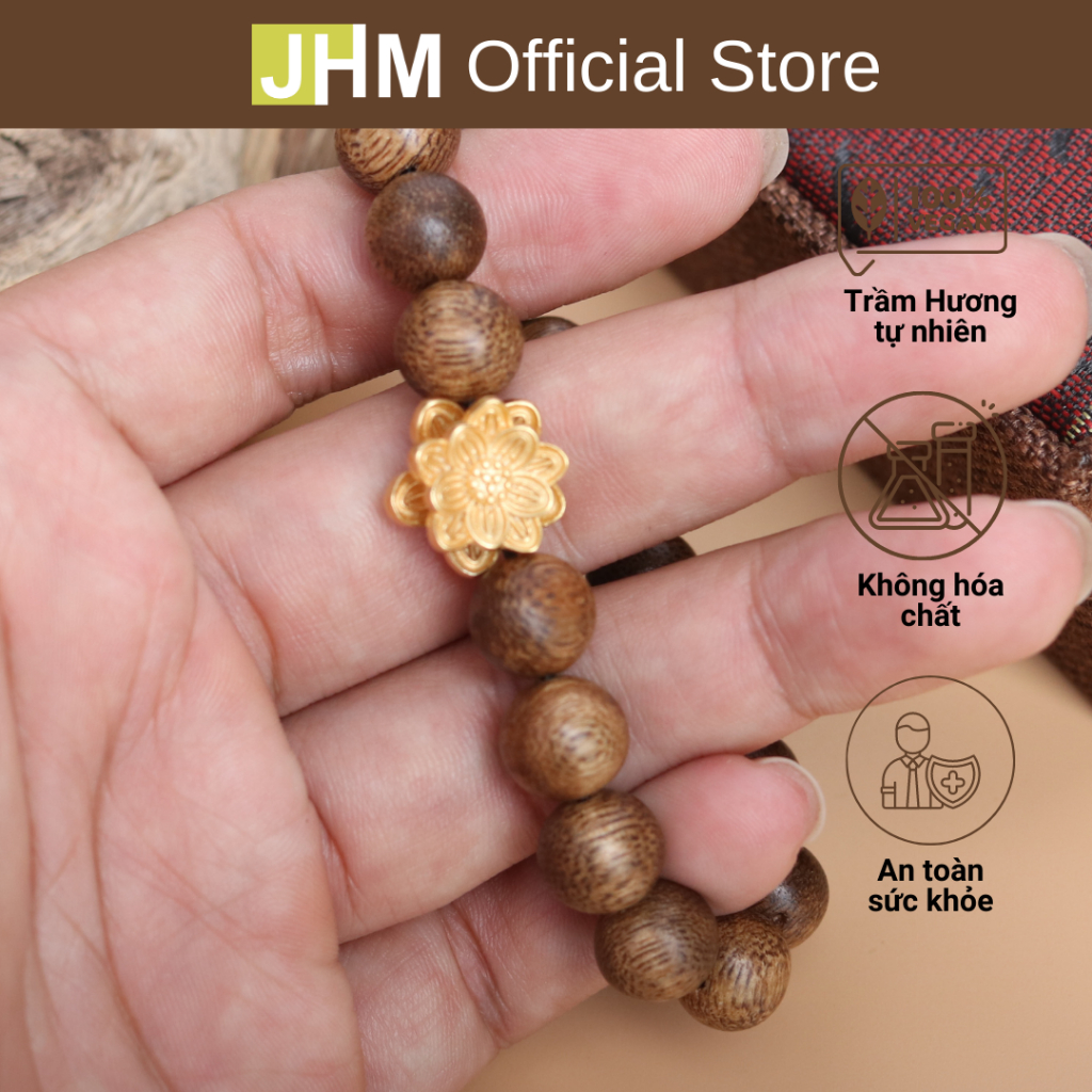 Vòng tay trầm hương mix charm sen đồng JHM hoa sen mang ý nghĩa gia ...