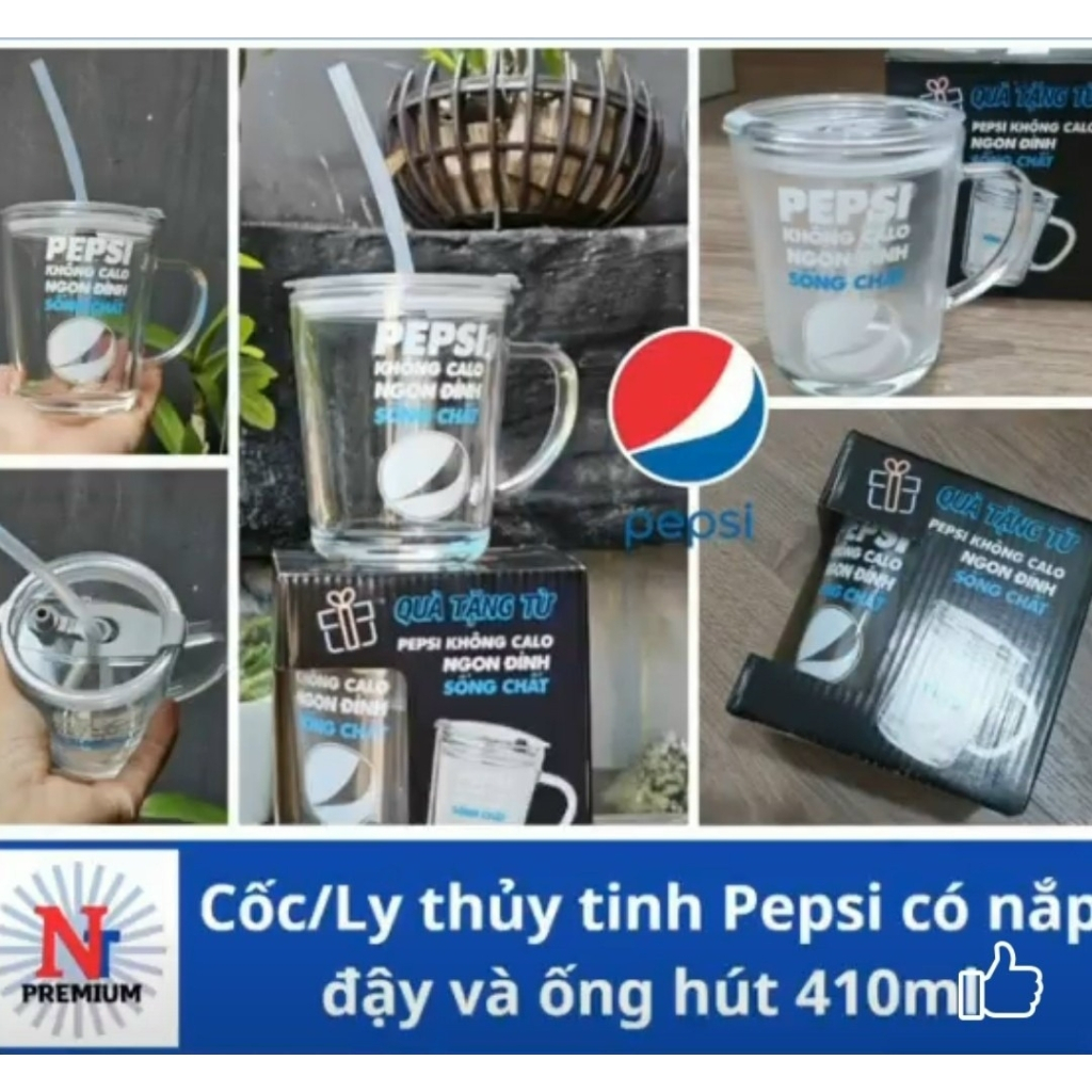 Ly/Cốc thủy tinh pepsi nắp nhựa có ống hút 410 ml | Shopee Việt Nam