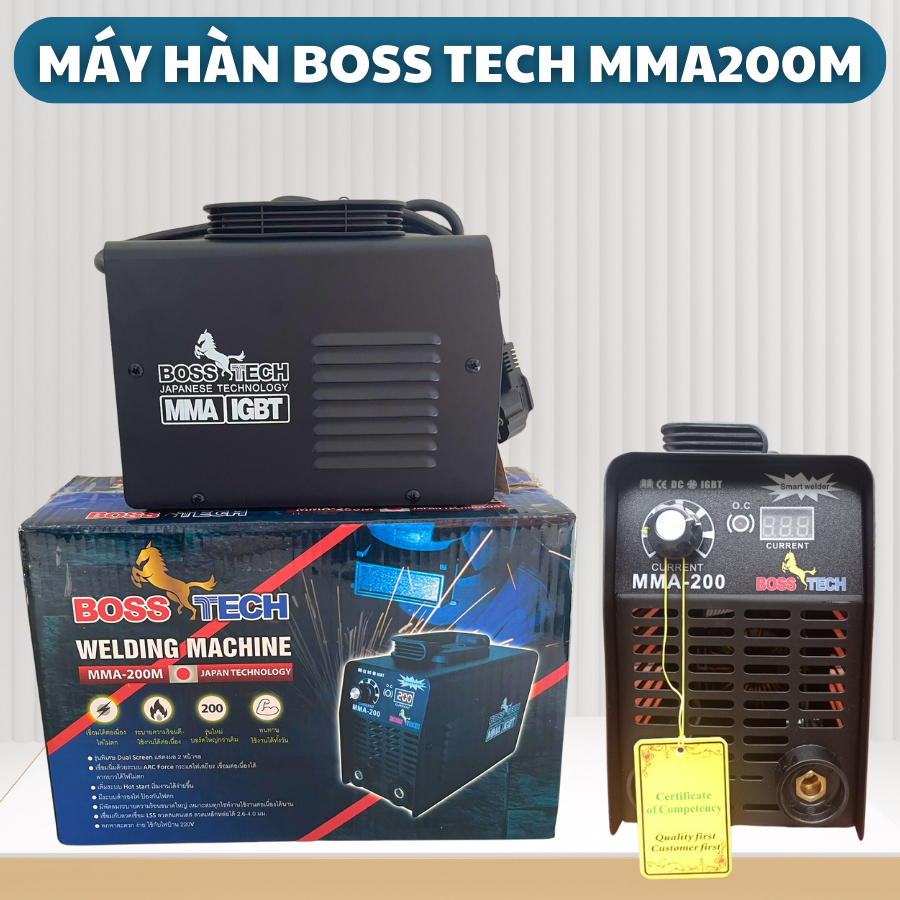 Máy hàn Boss Tech MMA-200 mini full bộ kiện dây hàn Máy hàn que liên tục Bảo Hành 12 Tháng ...