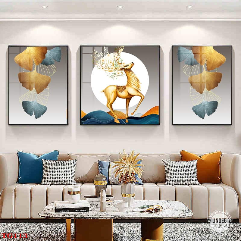 Bộ 3 Tranh Tráng Gương Chủ Đề Hươu, Lá Bạch Quả May Mắn Hiện Đại Trang ...