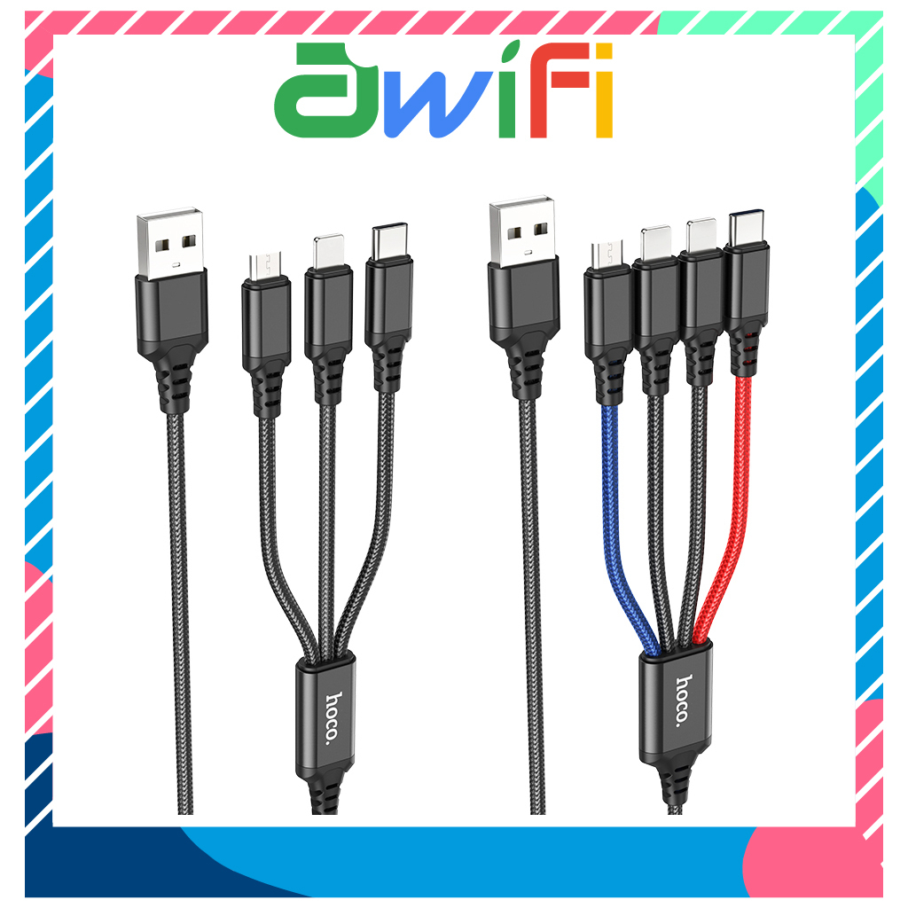 Hoco Chính Hãng - Cáp sạc 2A Hoco X76 vải dù 3in1 và 4in1 siêu bền ( 2 ...