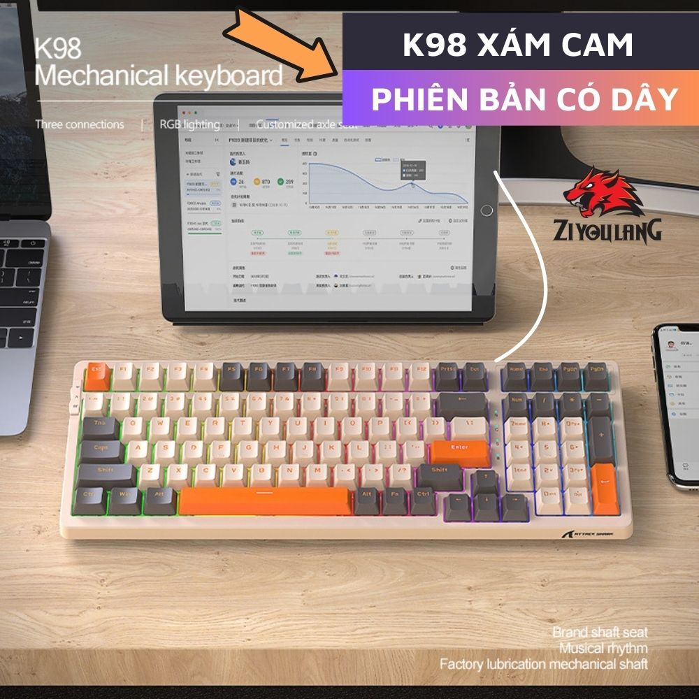 Bàn Phím Cơ Không Dây Bluetooth ZiyouLang K98 PRO Full Size LED RGB Có Hotswap Lót Foam Gõ Cực ...