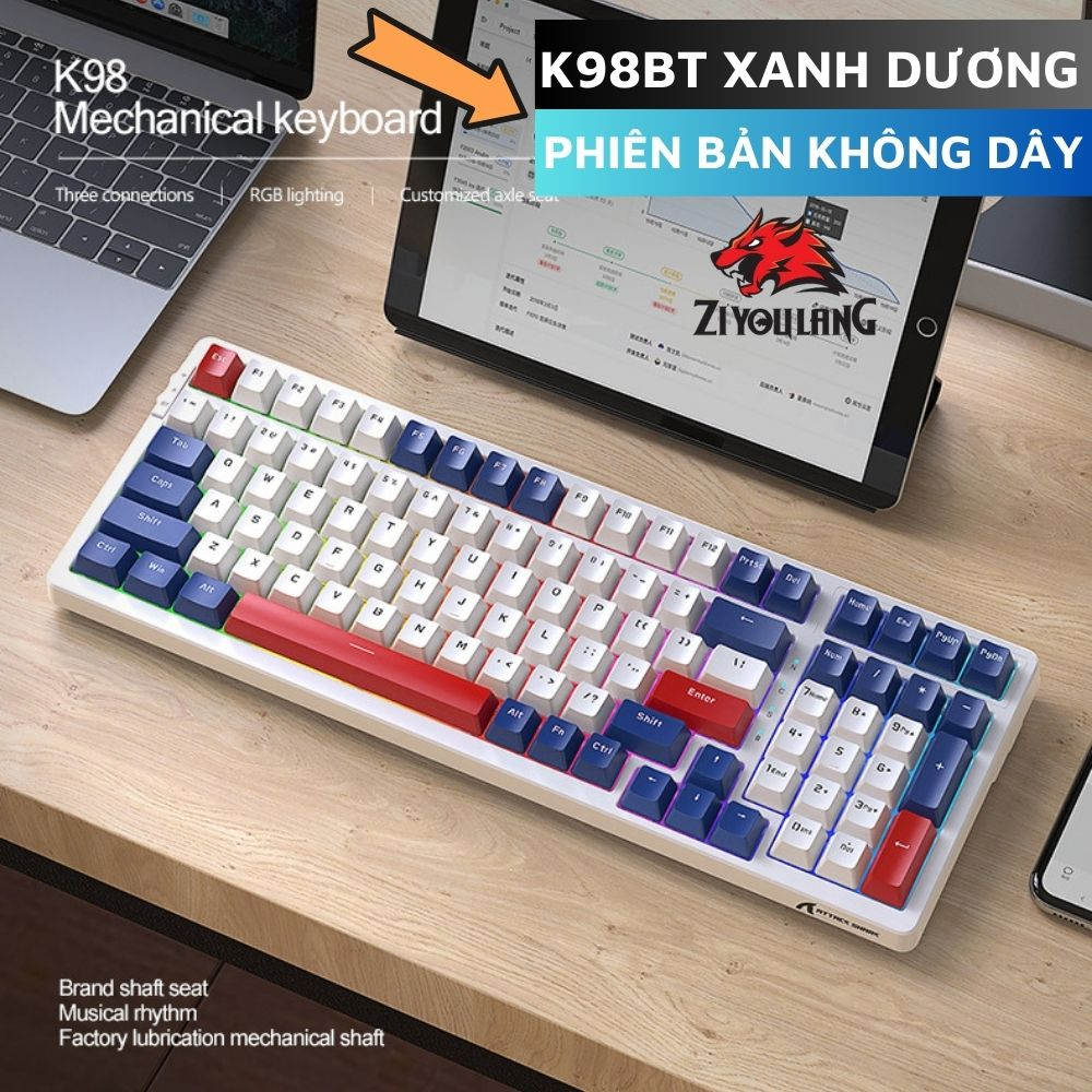 Bàn Phím Cơ Không Dây Bluetooth ZiyouLang K98 PRO Full Size LED RGB Có Hotswap Lót Foam Gõ Cực ...