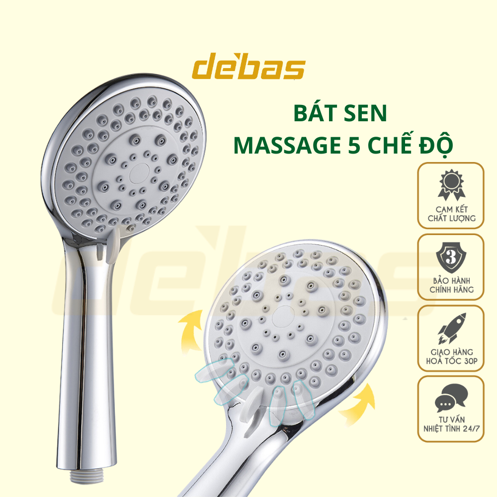 Vòi sen tắm bát tay sen tắm nóng lạnh 5 chế độ cao cấp kèm dây sen inox và cài sen dán tường ...