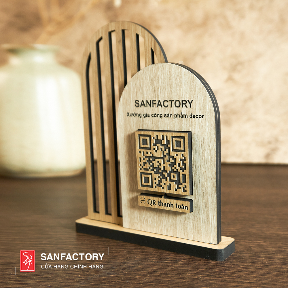 Bảng gỗ để bàn quét mã QR Code SAN-QR02: thay đổi nội theo yêu cầu sử ...
