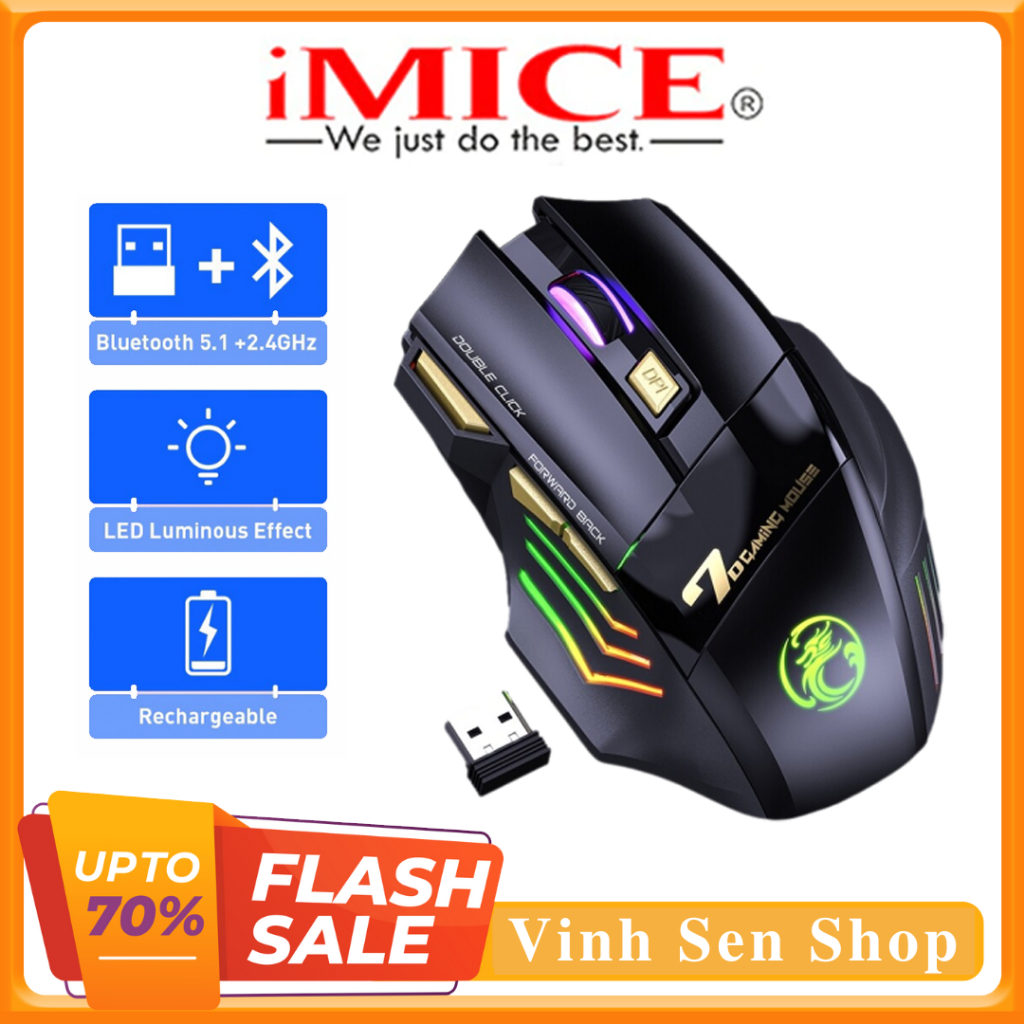 Chuột không dây iMICE X7, kết nối bluetooth, độ nhạy cao, chuột tự sạc pin cao cấp 2 trong 1 ...