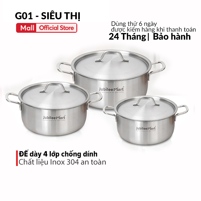 Bộ nồi xoong inox dùng được cho tât cả các bếp từ G01 nấu cháo, thức ăn ...