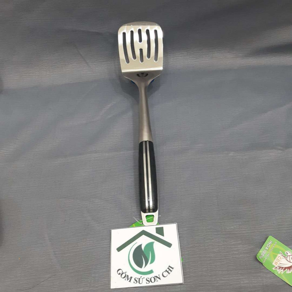 Vá múc canh, muôi múc canh, sạn inox cán nhựa đen dài 30cm(có 3 lựa ...