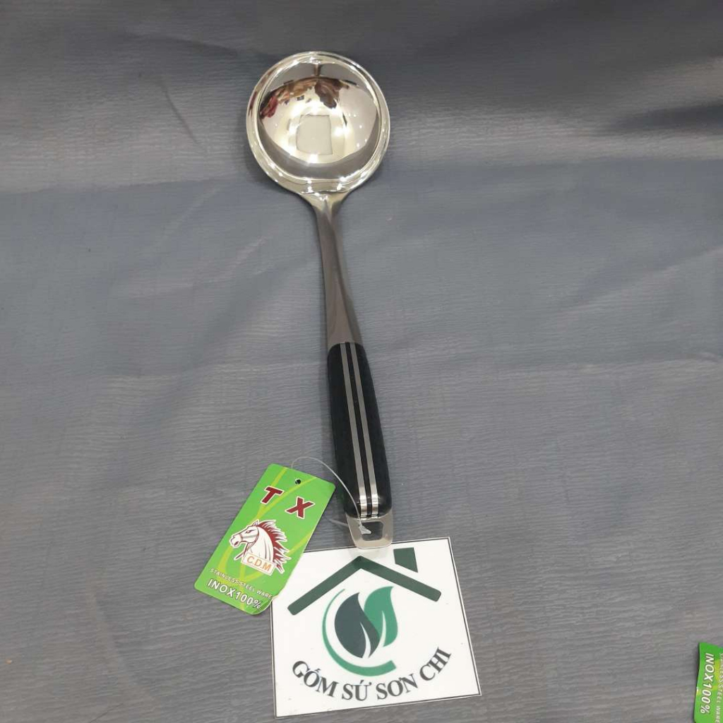 Vá múc canh, muôi múc canh, sạn inox cán nhựa đen dài 30cm(có 3 lựa ...