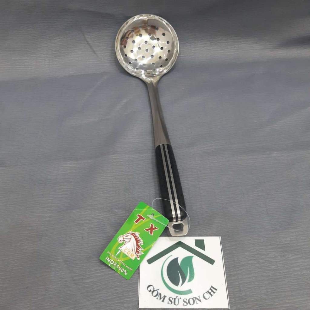 Vá múc canh, muôi múc canh, sạn inox cán nhựa đen dài 30cm(có 3 lựa ...