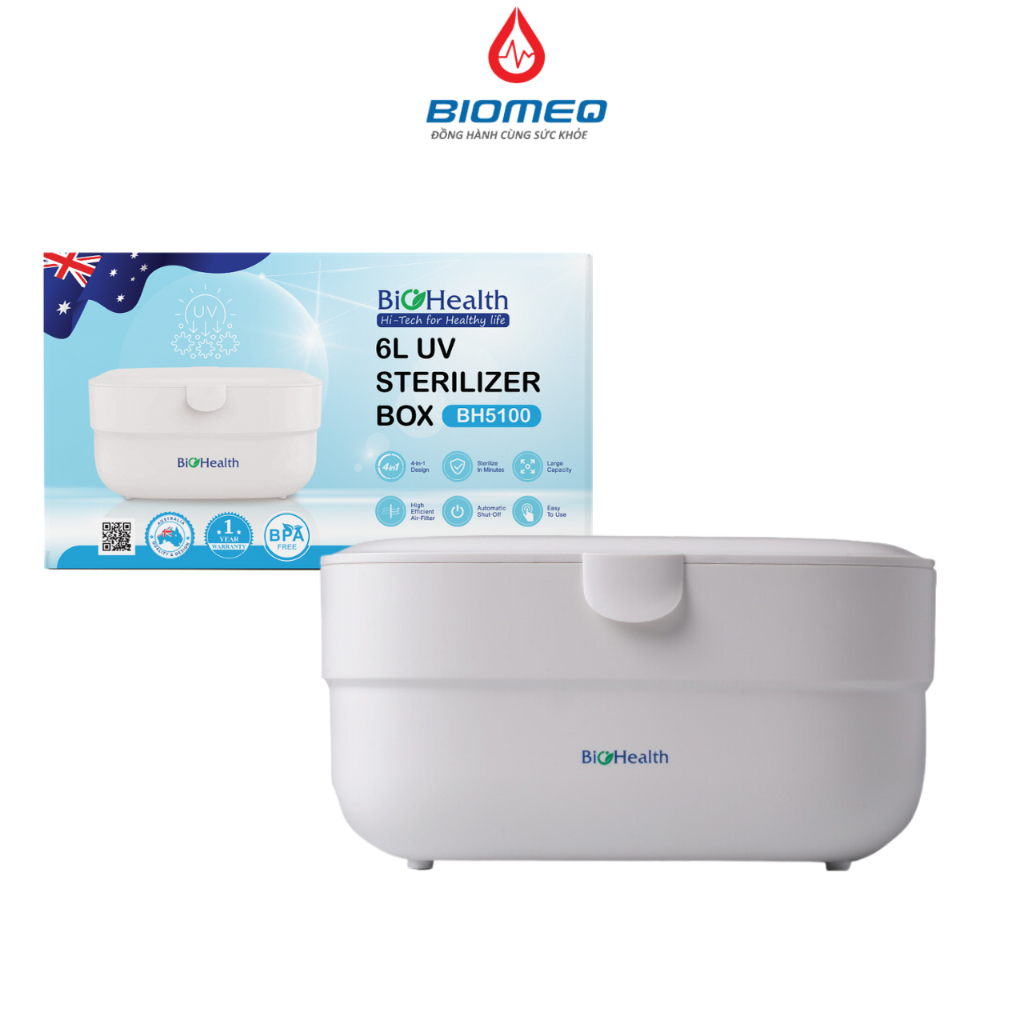 Hộp tiệt trùng UV 6L Biohealth BH5100 tích hợp sấy khô, tiệt trùng UV nhanh chóng dễ sử dụng và ...