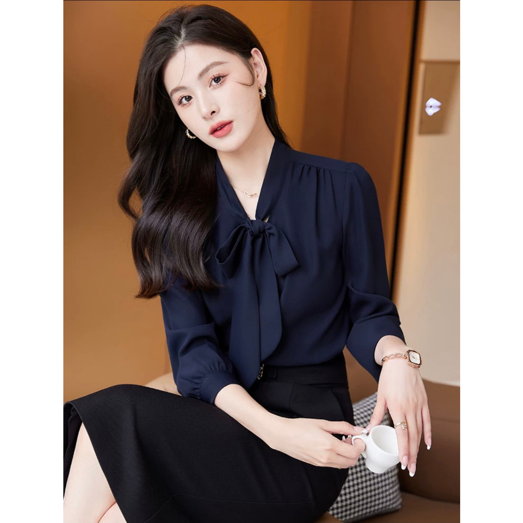 Áo Sơ Mi trung niên nữ U30 U40 U50,Áo Sơ Mi Nữ Đẹp Tay Dài Cổ Nơ V Cao Cấp HT_ Thời Trang Trung ...