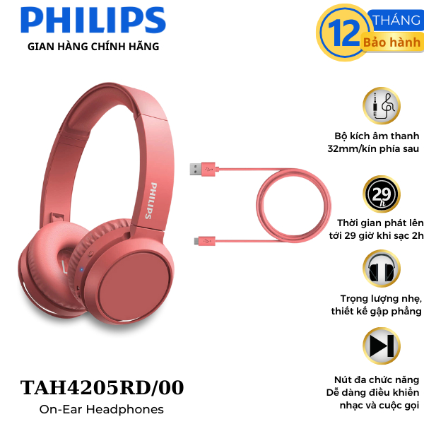 Tai nghe Philips chính hãng Bluetooth TAH4205RD/00 | Shopee Việt Nam